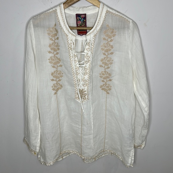 Johnny Was | Tops | Johnny Was Off White Linen Embroidered Top Small ...